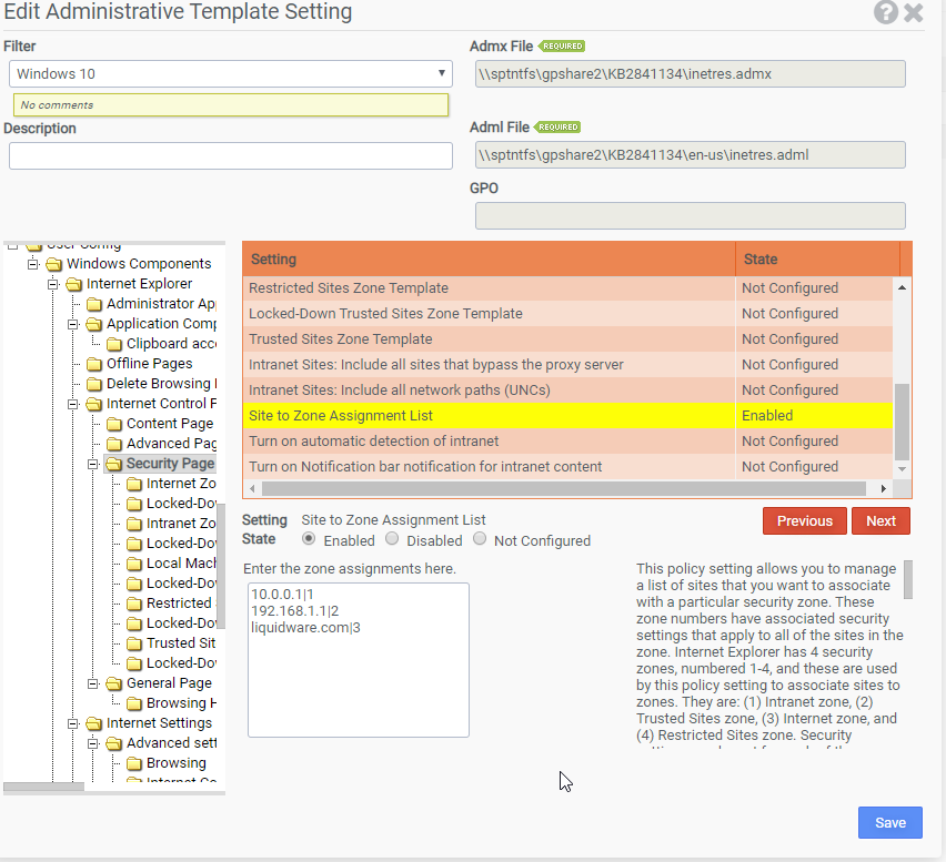 Adding Site To Zone Assignment List Using Ie Admxl In Profileunity 2068